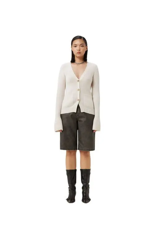 GOBI MONGOLIAN CASHMERE Buttoned Cashmere V-neck Cardigan - Coconut Milk