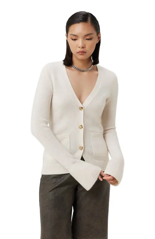 GOBI MONGOLIAN CASHMERE Buttoned Cashmere V-neck Cardigan - Coconut Milk