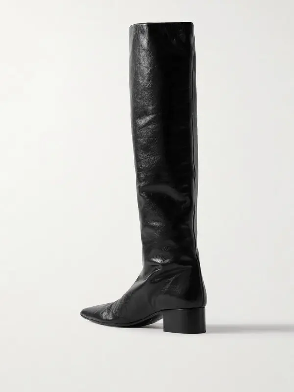 Khaite Andee Crinkled-leather Knee Boots - Black