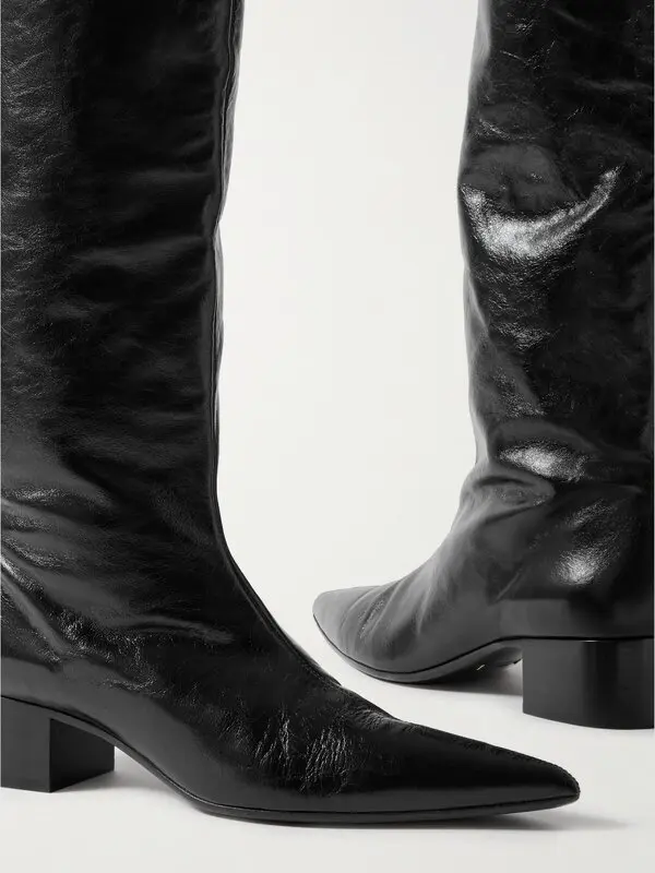Khaite Andee Crinkled-leather Knee Boots - Black
