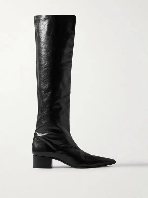 Khaite Andee Crinkled-leather Knee Boots - Black