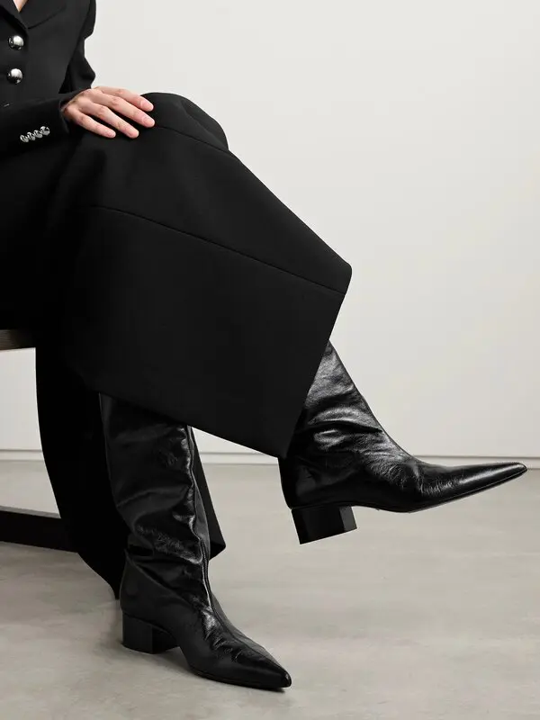 Khaite Andee Crinkled-leather Knee Boots - Black