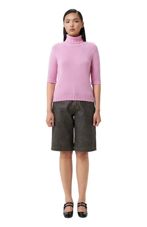 Gobi Cashmere Cashmere T-neck Knitted Top - Pink Frosting