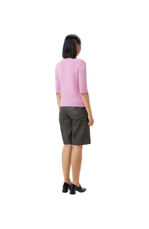 Gobi Cashmere Cashmere T-neck Knitted Top - Pink Frosting