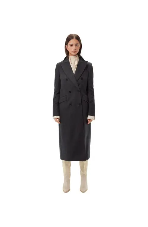 GOBI MONGOLIAN CASHMERE Cashmere Peak Lapel Long Coat - Charcoal