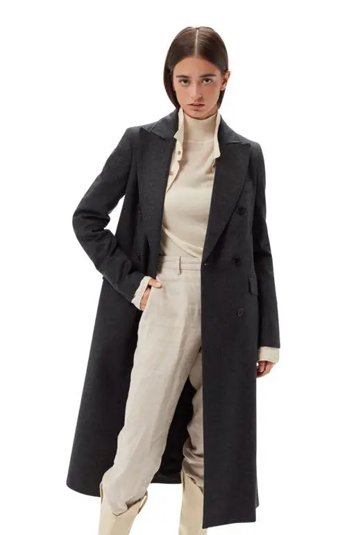 GOBI MONGOLIAN CASHMERE Cashmere Peak Lapel Long Coat - Charcoal