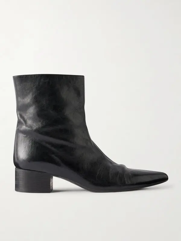 Khaite Andee Crinkled-leather Ankle Boots - Black