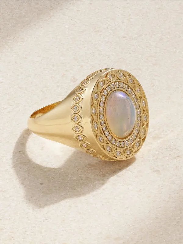 SYDNEY EVAN 14-karat Opal And Diamond Signet Ring - Gold