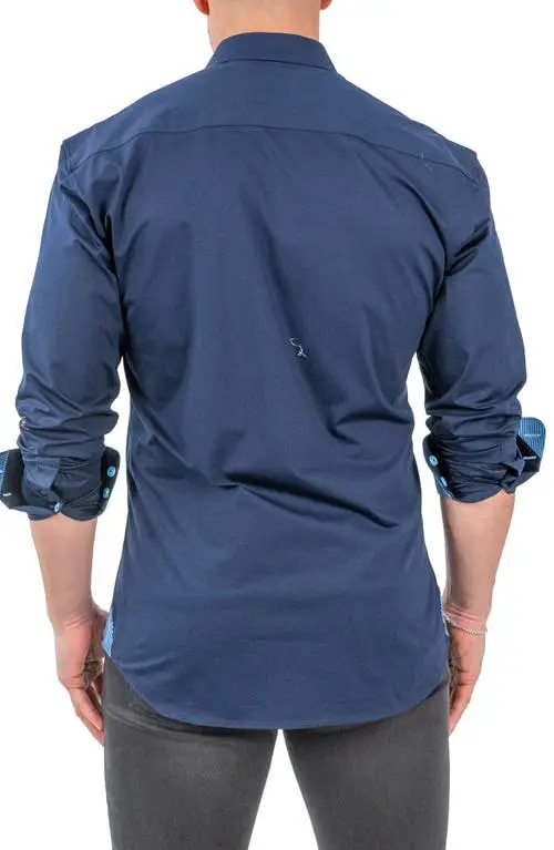 MACEOO Einstein Solid Stretch Cotton Button-up Shirt - Blue