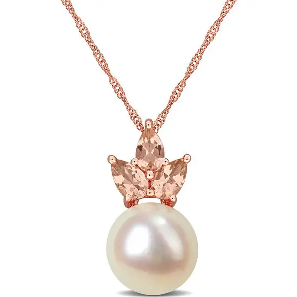JULIANNA B. Cultured Pearl & Morganite Pendant Necklace - Rose Gold