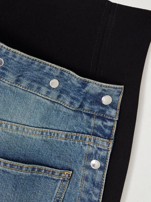 Alaïa Studded Jersey-trimmed High-rise Wide-leg Jeans