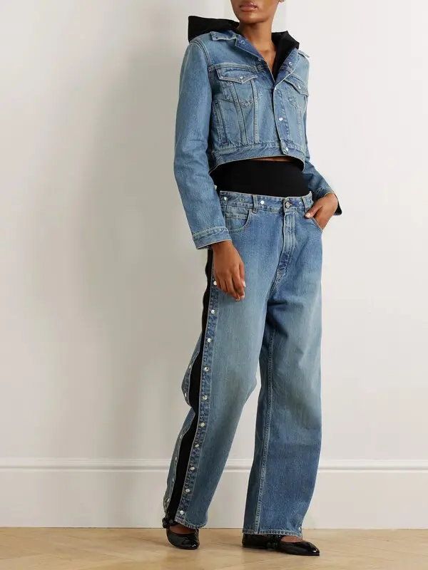 Alaïa Studded Jersey-trimmed High-rise Wide-leg Jeans