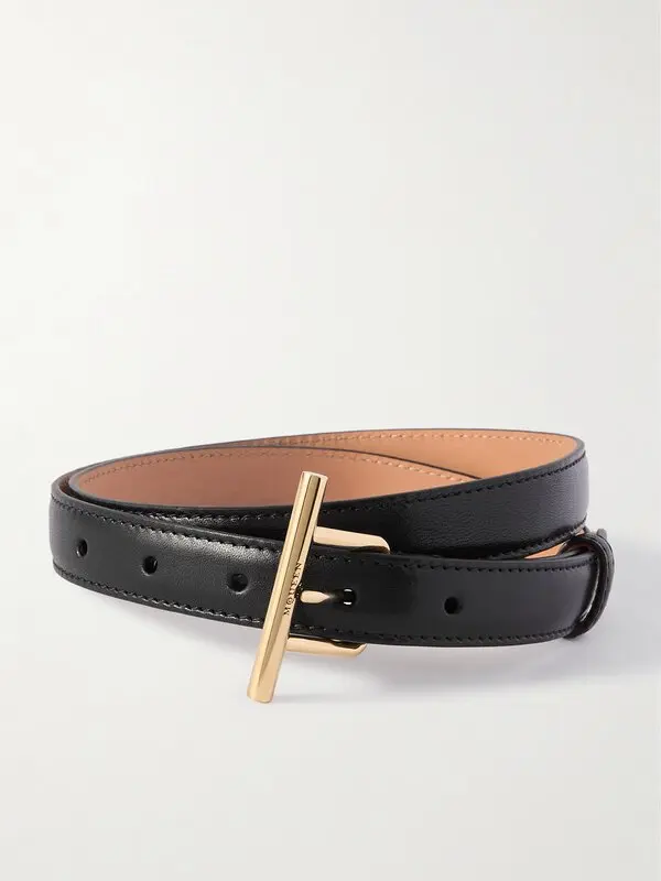 Alexander McQueen T-bar Leather Skinny Belt - Black