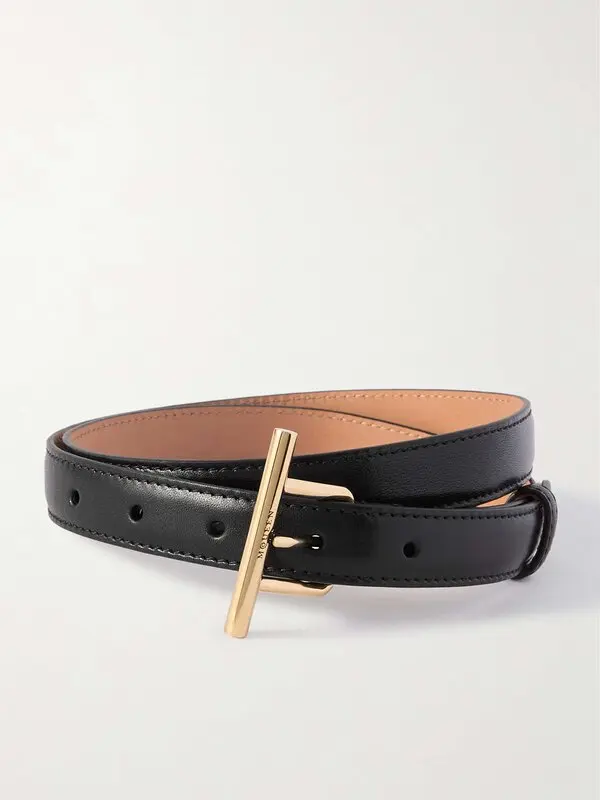 Alexander McQueen T-bar Leather Skinny Belt - Black