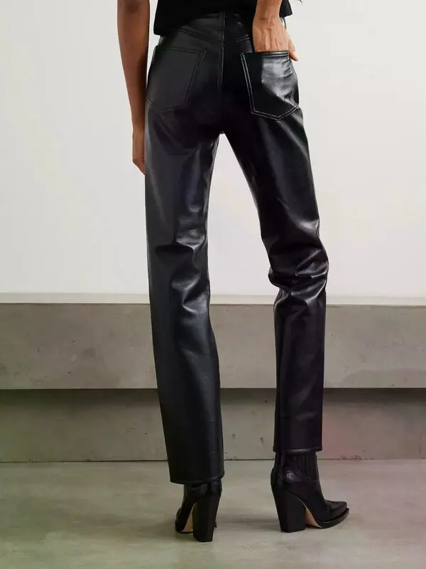 AGOLDE 90s Pinch Waist Long Recycled Leather-blend Straight-leg Pants