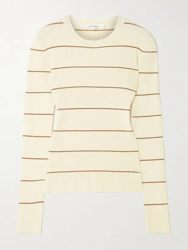FRAME Striped Ribbed Jersey T-shirt - Neutrals