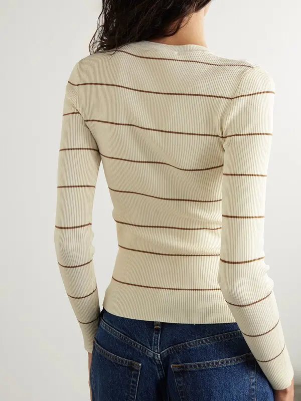 FRAME Striped Ribbed Jersey T-shirt - Neutrals