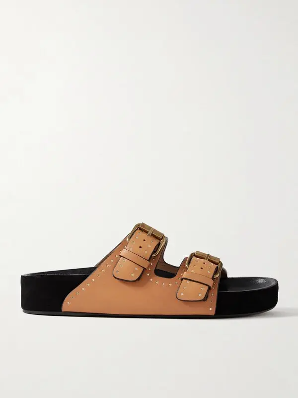 Isabel Marant Lennyo Studded Leather Slides - Brown