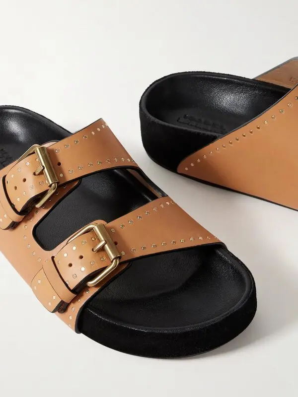 Isabel Marant Lennyo Studded Leather Slides - Brown