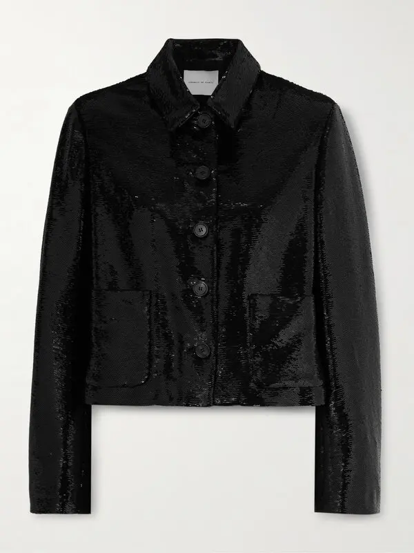 Veronica De Piante Ines Cropped Sequined Jacket - Black