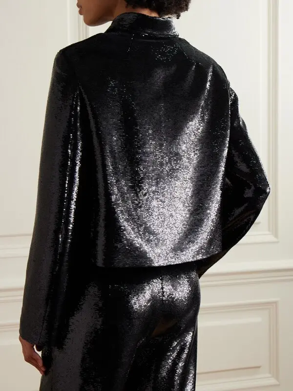 Veronica De Piante Ines Cropped Sequined Jacket - Black