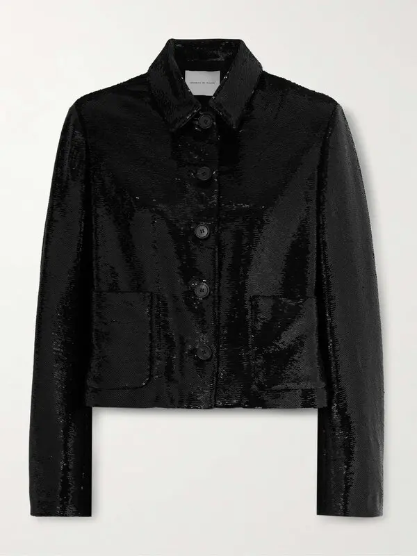 Veronica De Piante Ines Cropped Sequined Jacket - Black