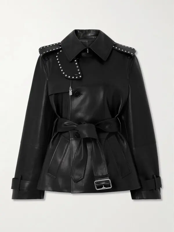 Burberry Studded Belted Leather Jacket
