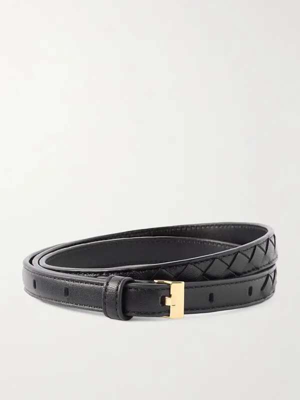 Bottega Veneta Intrecciato Leather Belt - Black