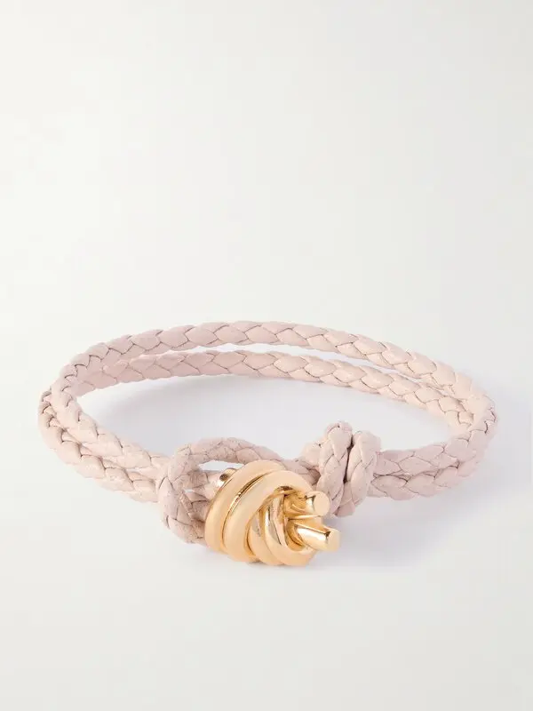 Bottega Veneta Intrecciato Leather And Gold-tone Bracelet - Pink