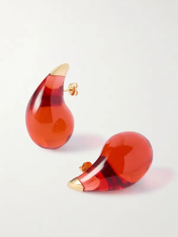 Bottega Veneta Gold-plated Silver And Resin Drop Earrings - Red