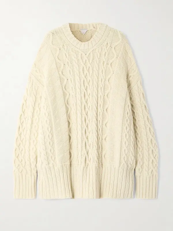 Bottega Veneta Oversized Cable-knit Wool Sweater - Neutrals