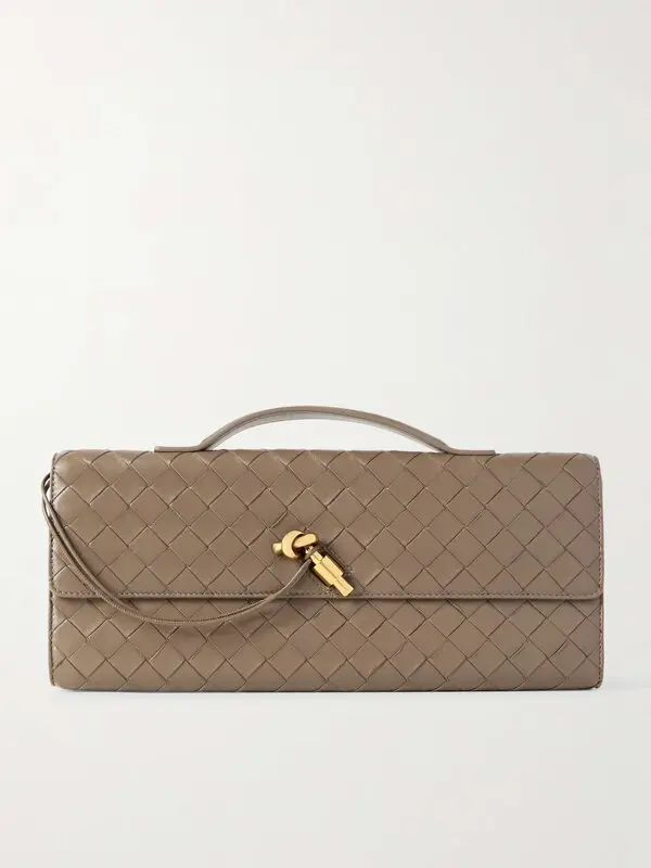 Bottega Veneta Andiamo Long Intrecciato Leather Clutch - Brown