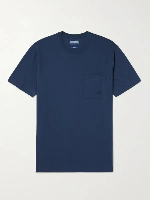 Vilebrequin Titan Slim-fit Logo-embroidered Cotton-jersey T-shirt - Blue