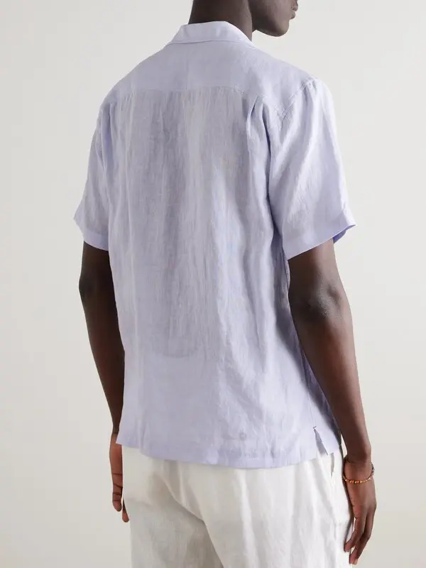 Orlebar Brown Maitan Ii Camp-collar Linen Shirt - Blue