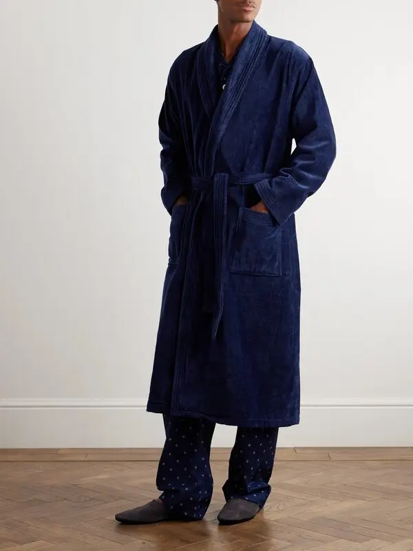 Derek Rose Belted Cotton-terry Robe - Blue