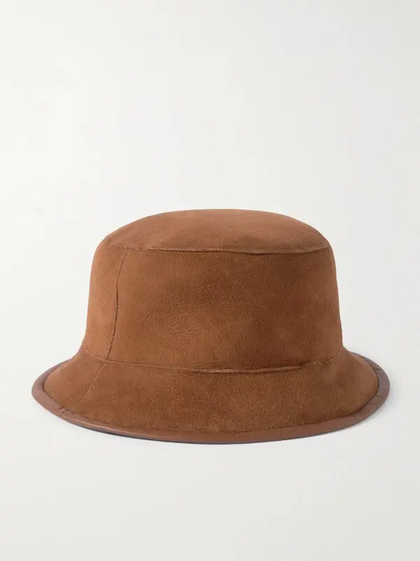 Loro Piana Lys Reversible Leather-trimmed Shearling Bucket Hat - Brown