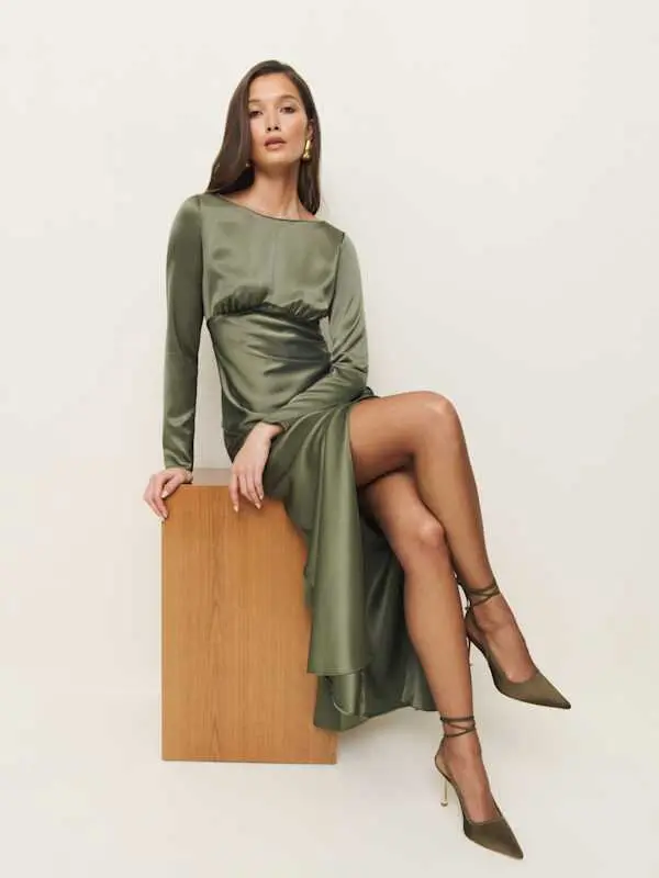 green formal bridesmaid dress Wedtrend Women Dark Green Wedding Party Guest Dress A Line Sweetheart Satin  Cut Out Pleated Long Bridesmaid Dress – WEDTREND main image 1