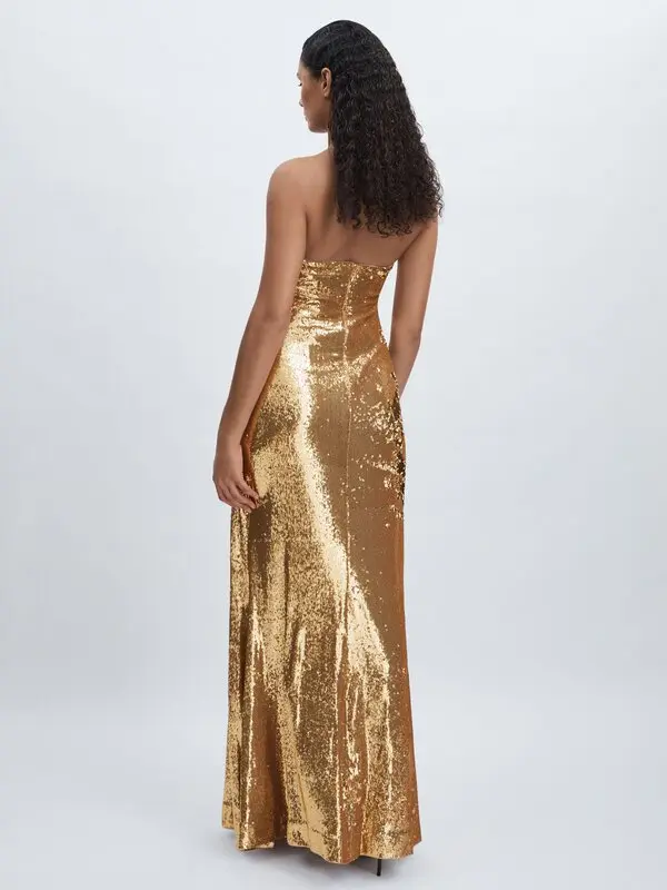 Halston Jun Sequin Halterneck Maxi Dress In Gold - 65% Off | Editorialist