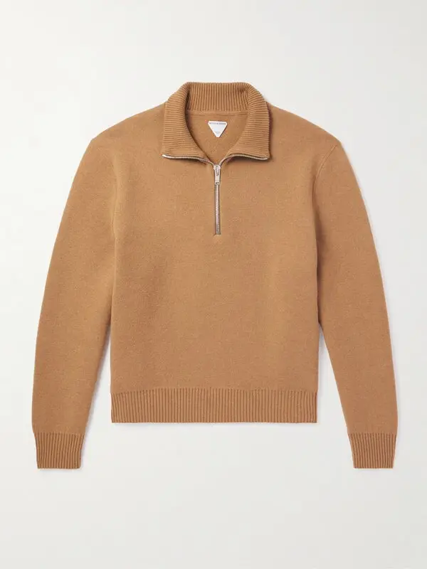 Bottega Veneta Ribbed Cashmere-blend Half-zip Sweater - Brown