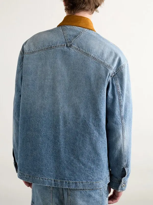 Bottega Veneta Logo-appliquéd Suede-trimmed Denim Jacket - Blue