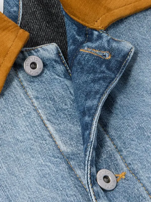 Bottega Veneta Logo-appliquéd Suede-trimmed Denim Jacket - Blue