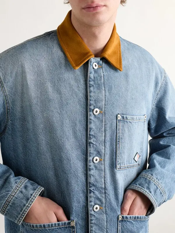 Bottega Veneta Logo-appliquéd Suede-trimmed Denim Jacket - Blue