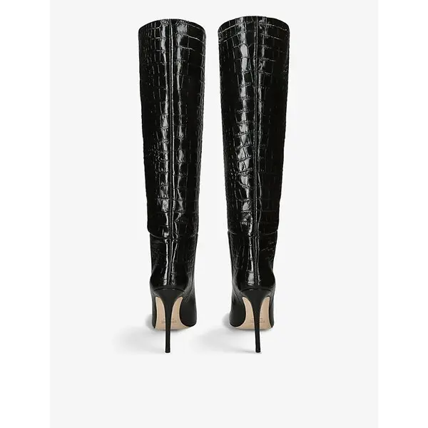 Paris Texas Pointed-toe Croc-embossed Leather Knee-high Boots - Black
