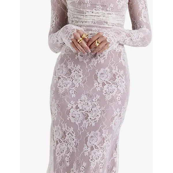 green v neck lace dress Ivonne Lace Trim V-Neck Maxi Dress Sage main image 0