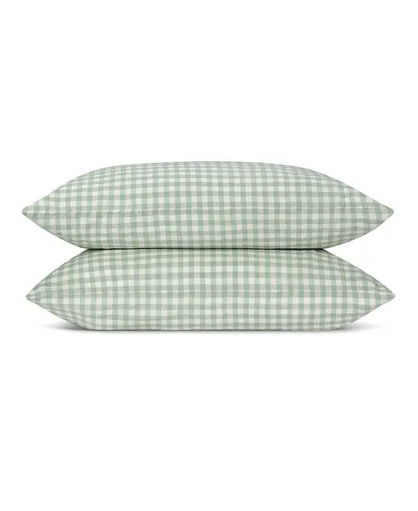 PIGLET IN BED Gingham Linen Blend Pillowcase Pair - Sage Green