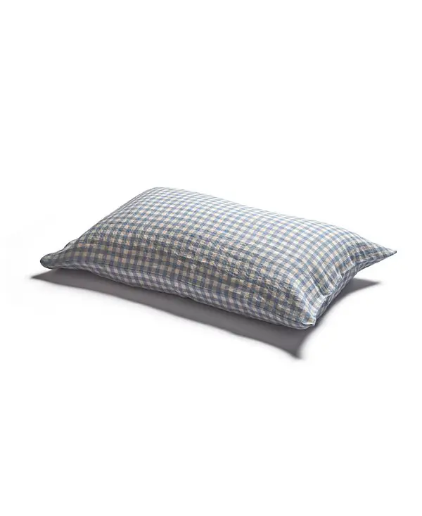 PIGLET IN BED Gingham Linen Blend Pillowcase Pair - Warm Blue Gingham