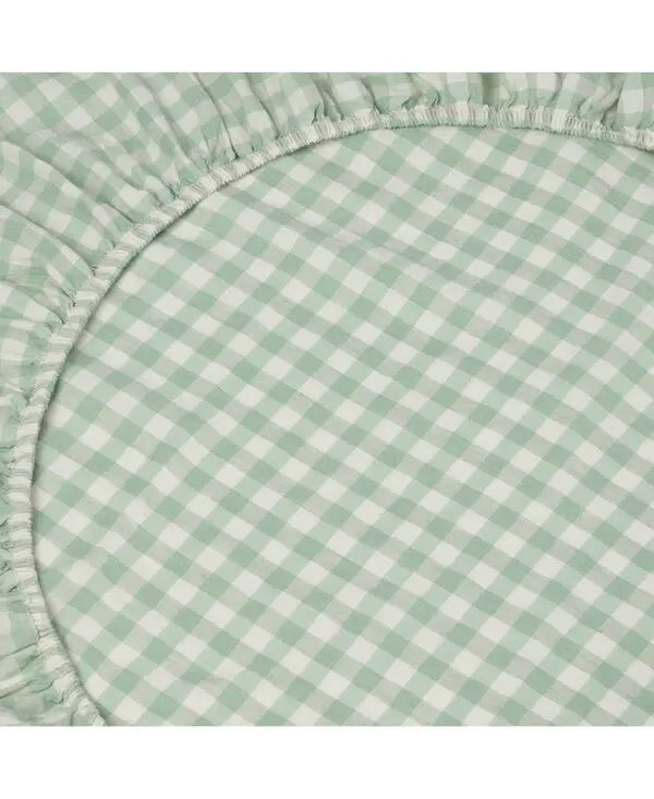 PIGLET IN BED Gingham Linen Blend Fitted Sheet - Sage Green
