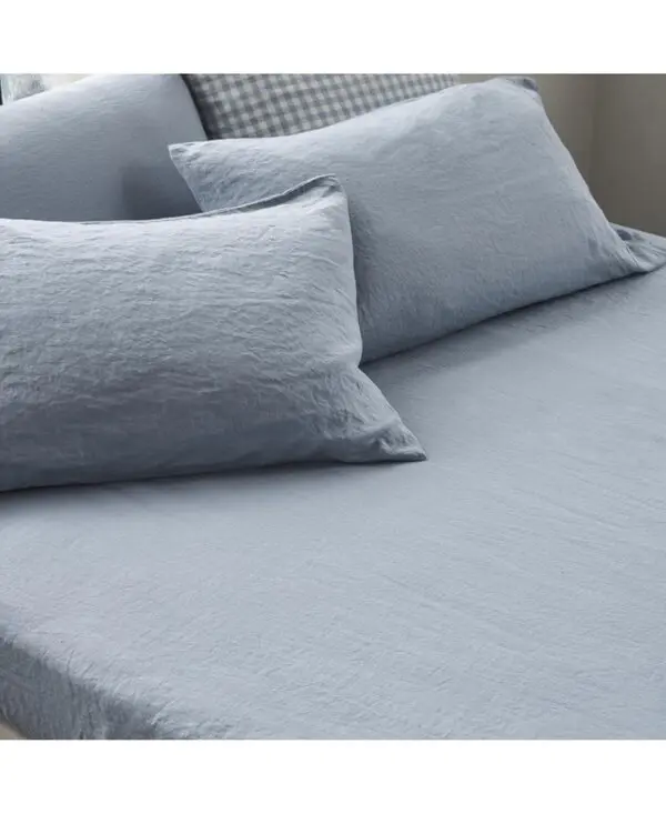 PIGLET IN BED Linen Fitted Sheet - Dusk Blue