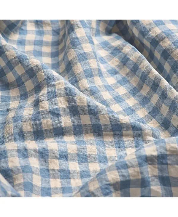 PIGLET IN BED Gingham Linen Pillowcase Pair - Warm Blue Gingham