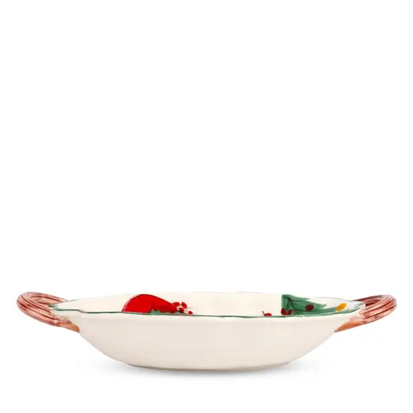 VIETRI Old St. Nick Handled Scalloped Oval Bowl